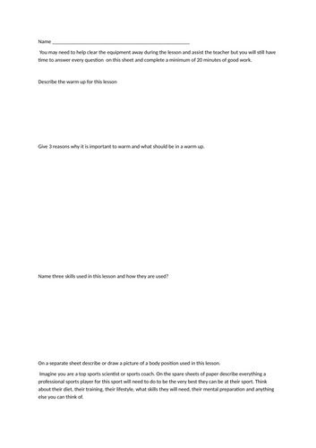 Generic Non-Doer sheet for PE | Teaching Resources