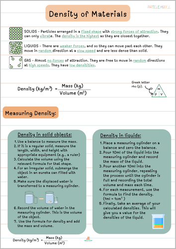 Particle model of matter revision/ knowledge organiser | Teaching Resources
