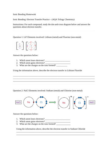 Ionic bonding worksheet/homework | Teaching Resources