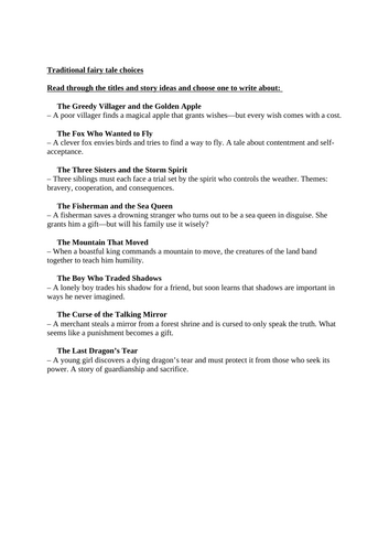 Traditional Fairy Tale Writing Topics | Teaching Resources