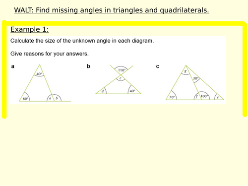 Calculating missing angles in triangles and quadrilaterals | Teaching ...