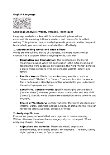 Language Analysis: Words, Phrases, Techniques | Teaching Resources