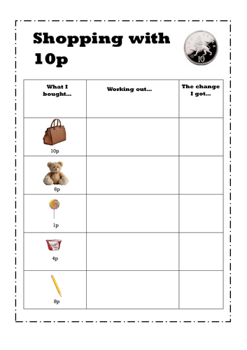 Change from 10p - ks1 money worksheets | Teaching Resources