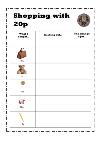 Change from 20p - ks1 money worksheets | Teaching Resources