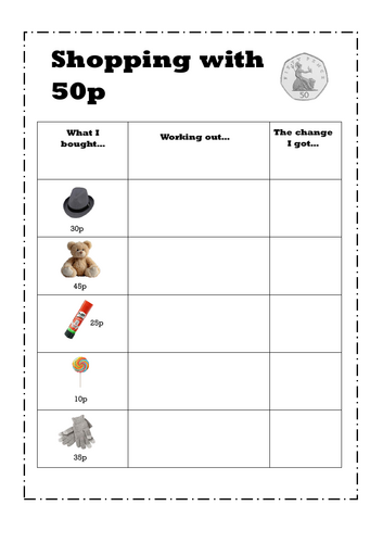 Change from 50p - ks1 money worksheets | Teaching Resources