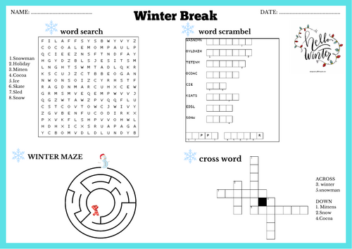 Winter Break Activity Pack – Word Search, Maze, Crossword & Scramble ...