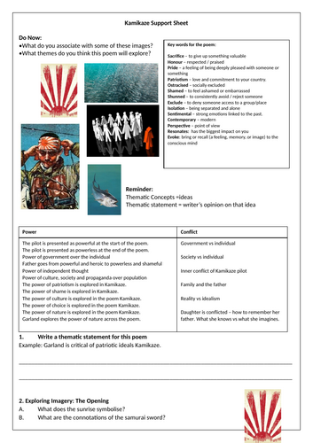 Kamikaze Poetry worksheet / revision/ homework | Teaching Resources