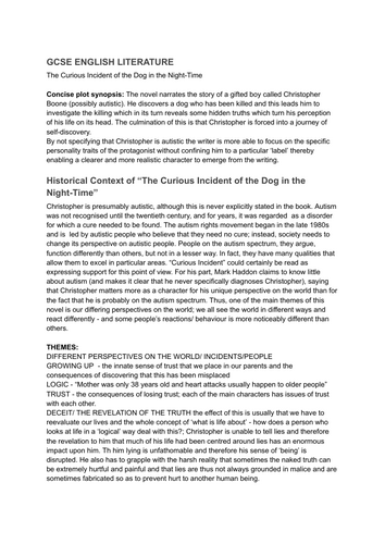 " The Curious Incident of the Dog in the Night Time" a bank of GCSE ...