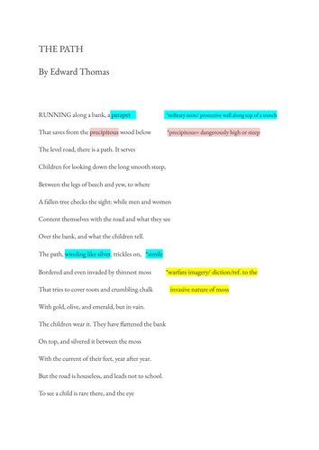 Analysis of Edward Thomas' poem "THE PATH" A / AS level English ...