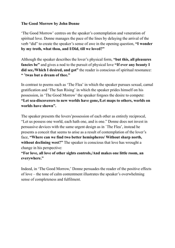 "The Good Morrow" by John Donne: A LEVEL ENGLISH LITERATURE A* analysis ...