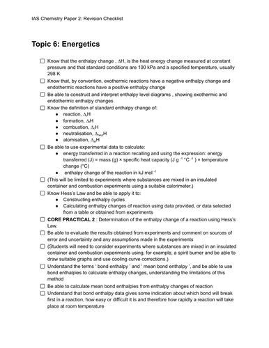 IAL Edexcel Chemistry student friendly checklists for papers 1 and 2 ...