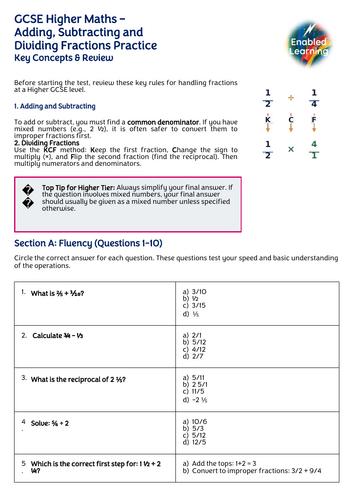 GCSE Maths Revision Lesson - Adding, Subtracting and Dividing Fractions ...