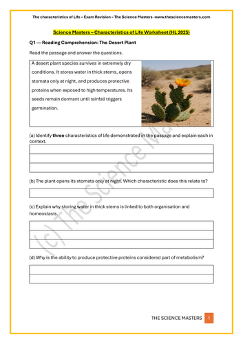 Characteristics of Life - Senior Cycle Biology | Teaching Resources