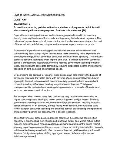 Cambridge A Level Economics 9708 Essay Pack .Unit 11 International ...