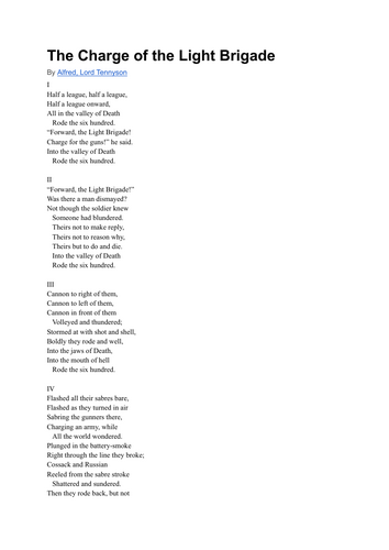 "The Charge of the Light Brigade" GCSE English Literature POETRY ...