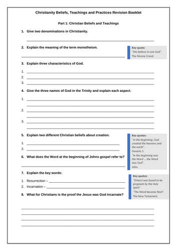 GCSE RS Christianity Beliefs, Teachings & Practices Revision Workbook ...