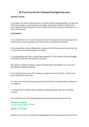 In Tray Exercise for Assistant Principal - Ranking Activity - Interview ...