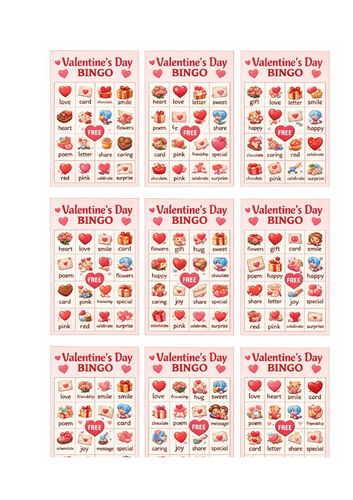 Valentine's Day Bingo Cards Vocabulary | Teaching Resources