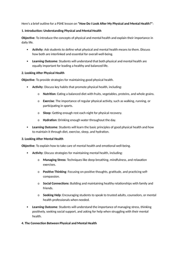 "How Do I Look After My Physical and Mental Health?" - PSHE lesson ...