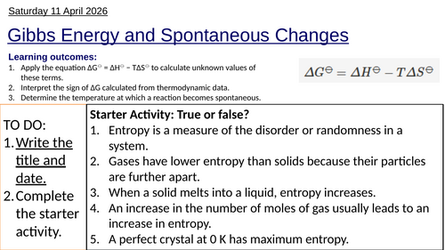 R1.4 Gibbs Energy and Spontaneous Changes, HL (IBDP Chemistry ...