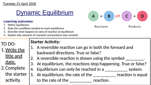 AQA GCSE Combined Science Chemistry: Dynamic Equilibrium: Complete ...