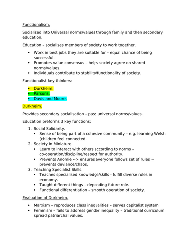 WJEC AS Sociology - Unit 2 Education Notes | Teaching Resources