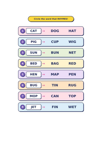 Rhyming - CVC Words - Worksheets and Answers | Teaching Resources