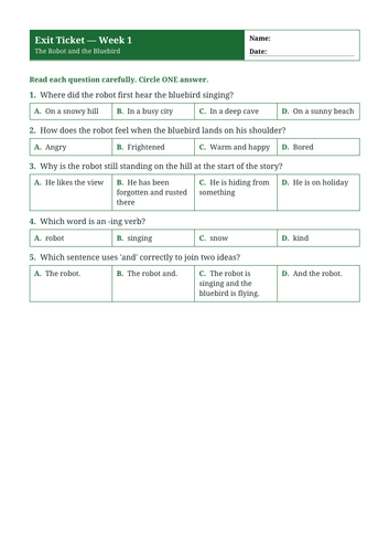 The Robot and the Bluebird | Year 1 English Unit | 15 Complete Lessons ...