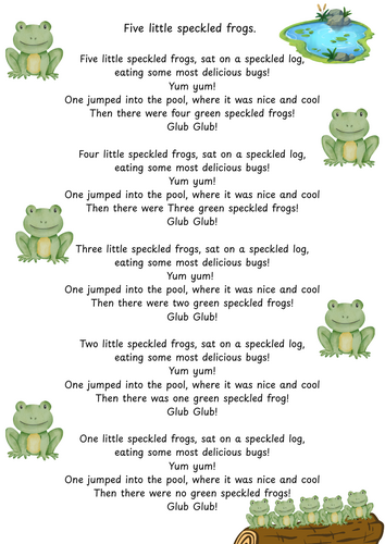 Five little speckles frogs song and props | Teaching Resources