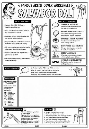 Salvador Dalí Cover Lesson | KS3 Art Cover Work Worksheet | Dream World ...