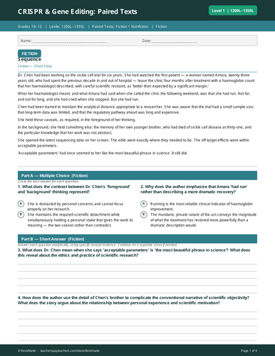Paired Texts Reading Comprehension | Grades 10-12 | Fiction ...