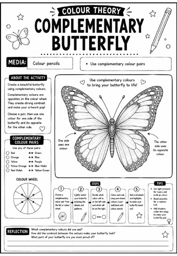 Colour Theory Worksheet – Complementary Butterfly Art Activity ...