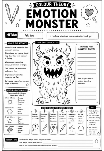 Colour Theory Worksheet – Emotion Monster | Colour Psychology ...
