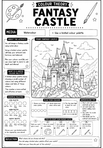 Colour Theory Worksheet – Fantasy Castle | Limited Colour Palette ...