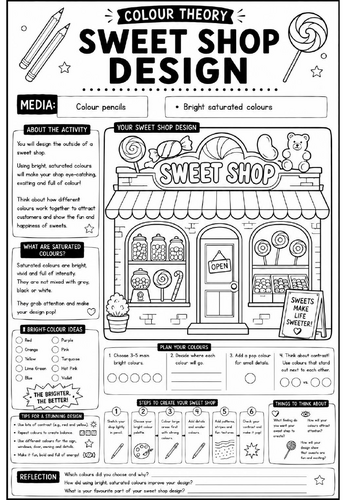 Colour Theory Worksheet – Sweet Shop Design | Bright Saturated Colours ...