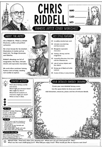 Chris Riddell Famous Artist Cover Worksheet | KS3 Art Cover Lesson ...