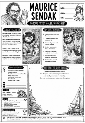 Maurice Sendak Famous Artist Cover Worksheet | KS3 Art Cover Lesson ...