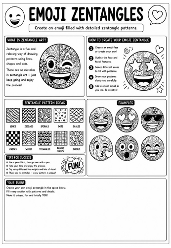 Creative Art Cover Worksheet – Emoji Zentangles | KS3 Art Cover Lesson ...