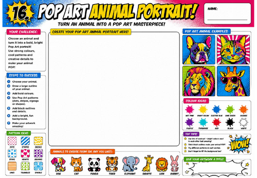 Pop Art Animal Portrait Worksheet | KS2 KS3 Art Cover Lesson | Animal ...