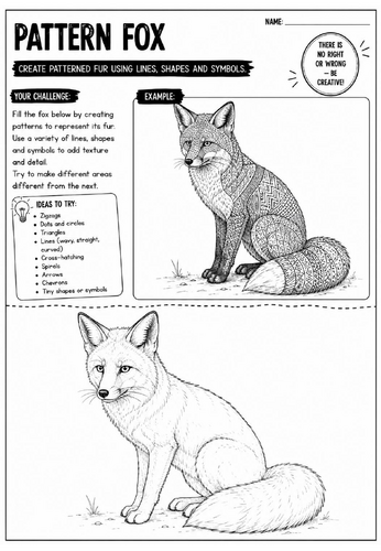 Pattern Fox Art Worksheet | Zentangle Animal Drawing Activity | KS2 KS3 ...