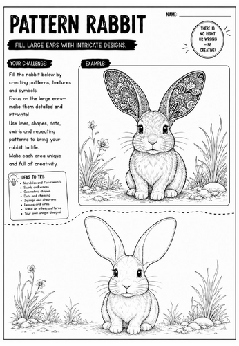 Pattern Rabbit Art Worksheet | Zentangle Animal Drawing Activity | KS2 ...