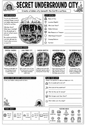 Creative Art Cover Worksheet – Secret Underground City | KS3 Art Cover ...