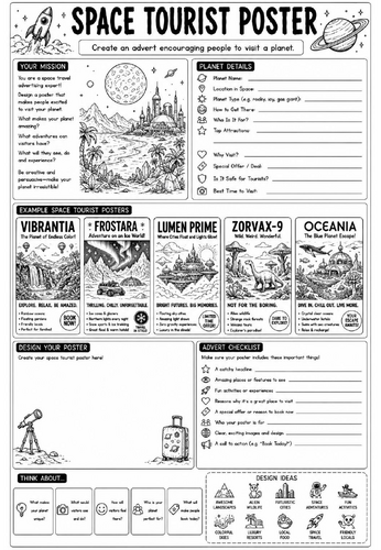 Creative Art Cover Worksheet – Space Tourist Poster | KS3 Art Cover ...
