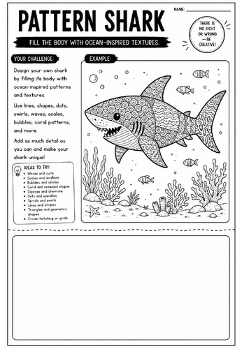 Pattern Shark Art Worksheet | Zentangle Ocean Drawing Activity | KS2 ...