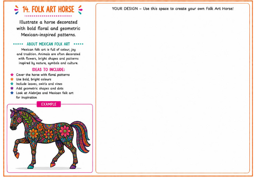 Folk Art Horse Art Worksheet | Mexican Folk Art Animal Design | KS2 KS3 ...