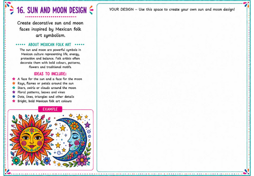 Sun and Moon Design Art Worksheet | Mexican Folk Art Drawing Activity ...