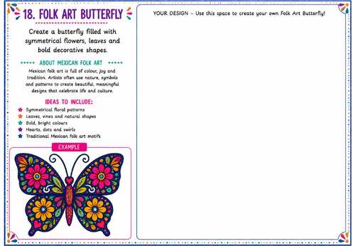 Folk Art Butterfly Art Worksheet | Mexican Folk Art Animal Drawing ...