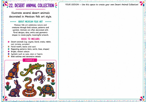 Desert Animal Collection Art Worksheet | Mexican Folk Art Drawing ...