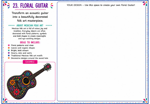 Floral Guitar Art Worksheet | Mexican Folk Art Instrument Design | KS2 ...