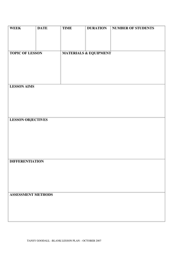 Blank lesson plan by - UK Teaching Resources - TES